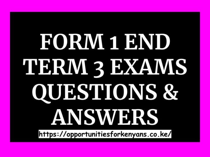 FORM 1 END TERM 3 EXAMS QUESTIONS AND ANSWERS